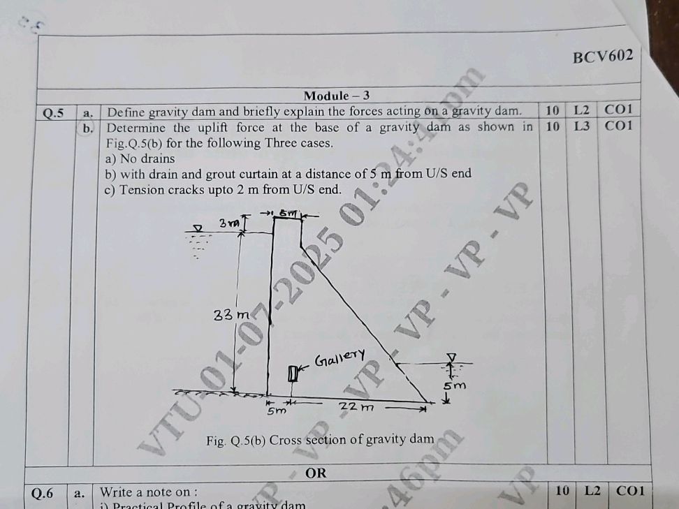 Q.5 a. Define gravity dam and briefly | StudyX