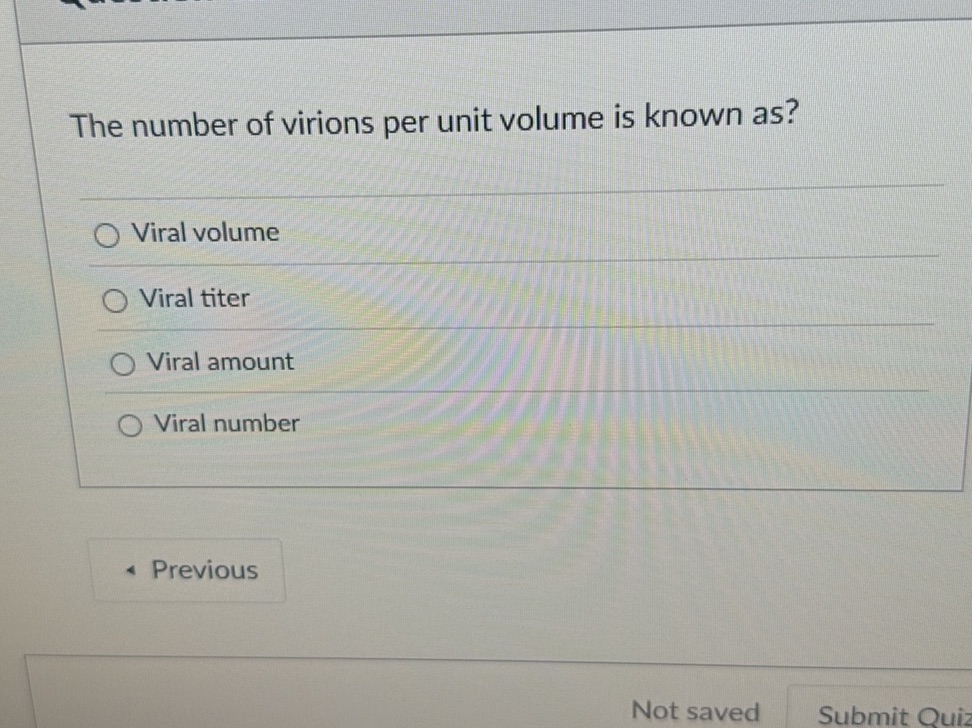 The number of virions per unit volume is | StudyX