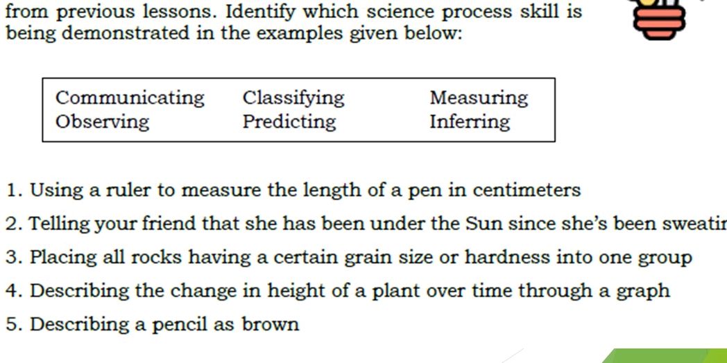 Identify which science process skill is | StudyX