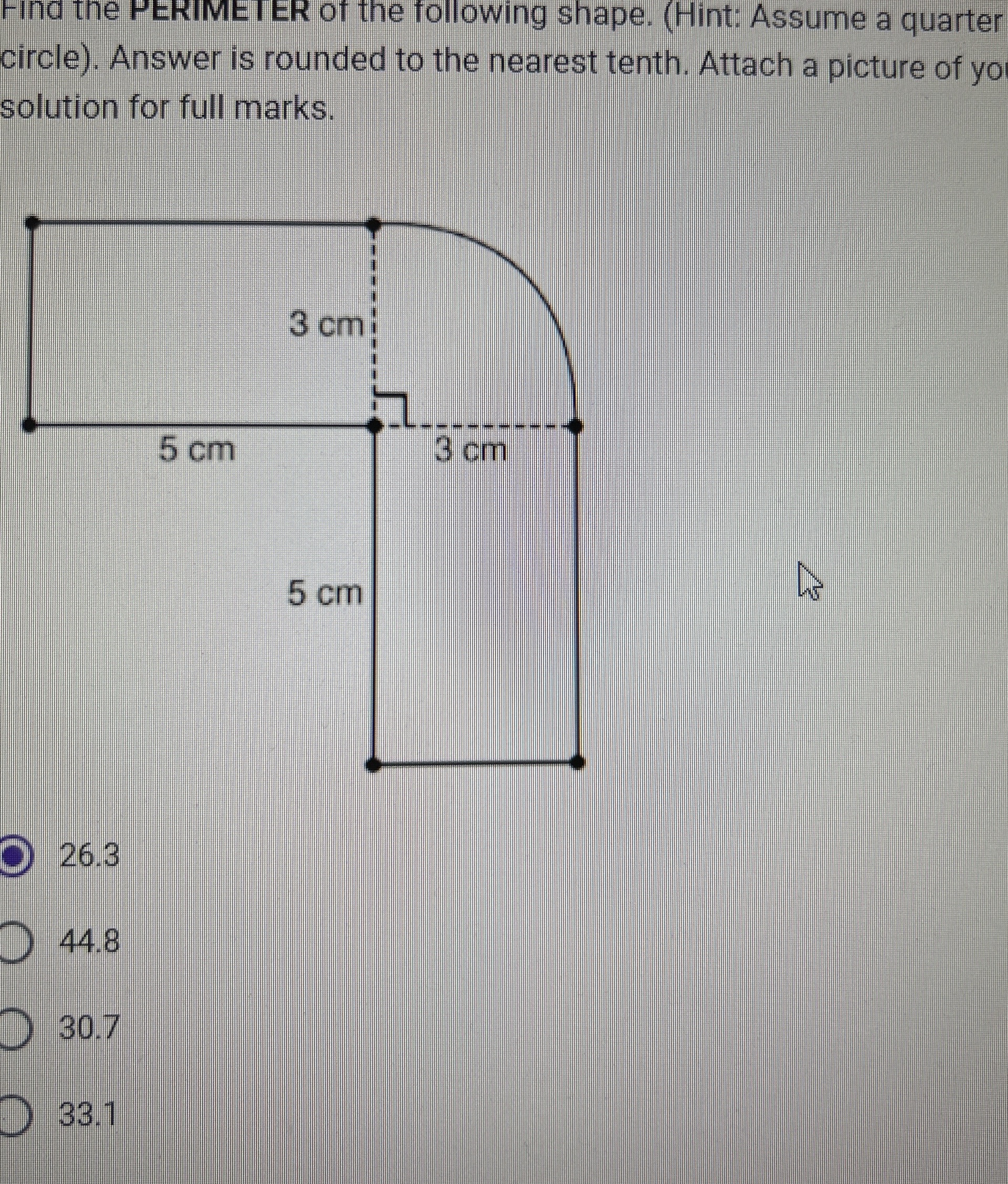 Find the PERIMETER of the following shape.