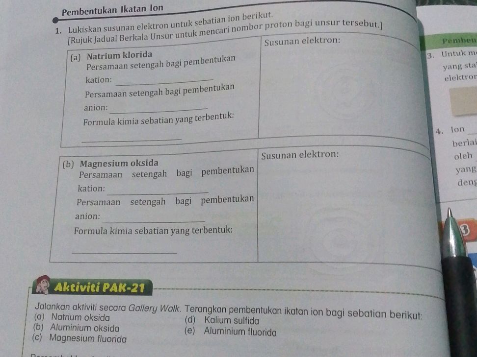 1. Lukiskan susunan elektron untuk sebatian | StudyX