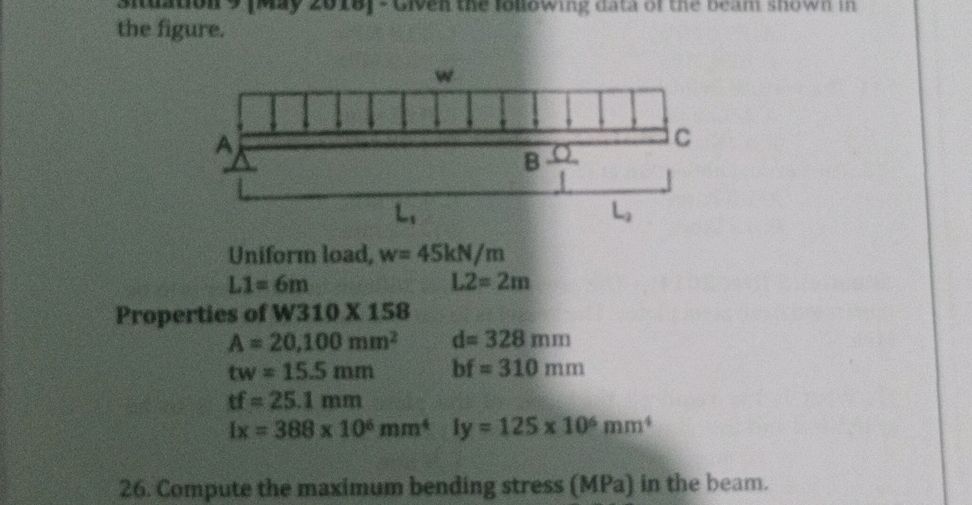 Given the following data of the beam shown | StudyX