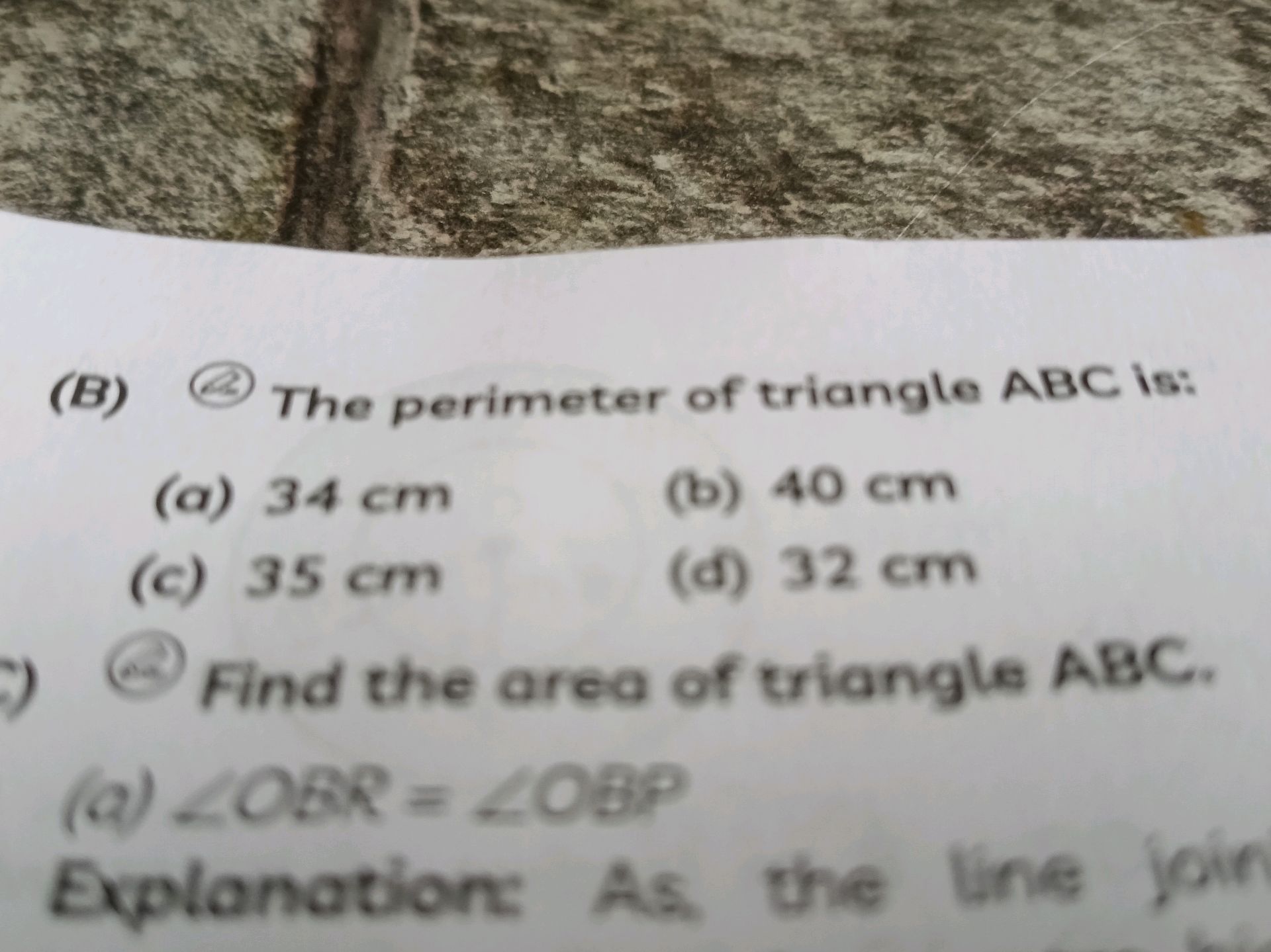 (B) The perimeter of triangle ABC is: (a) 34 | StudyX