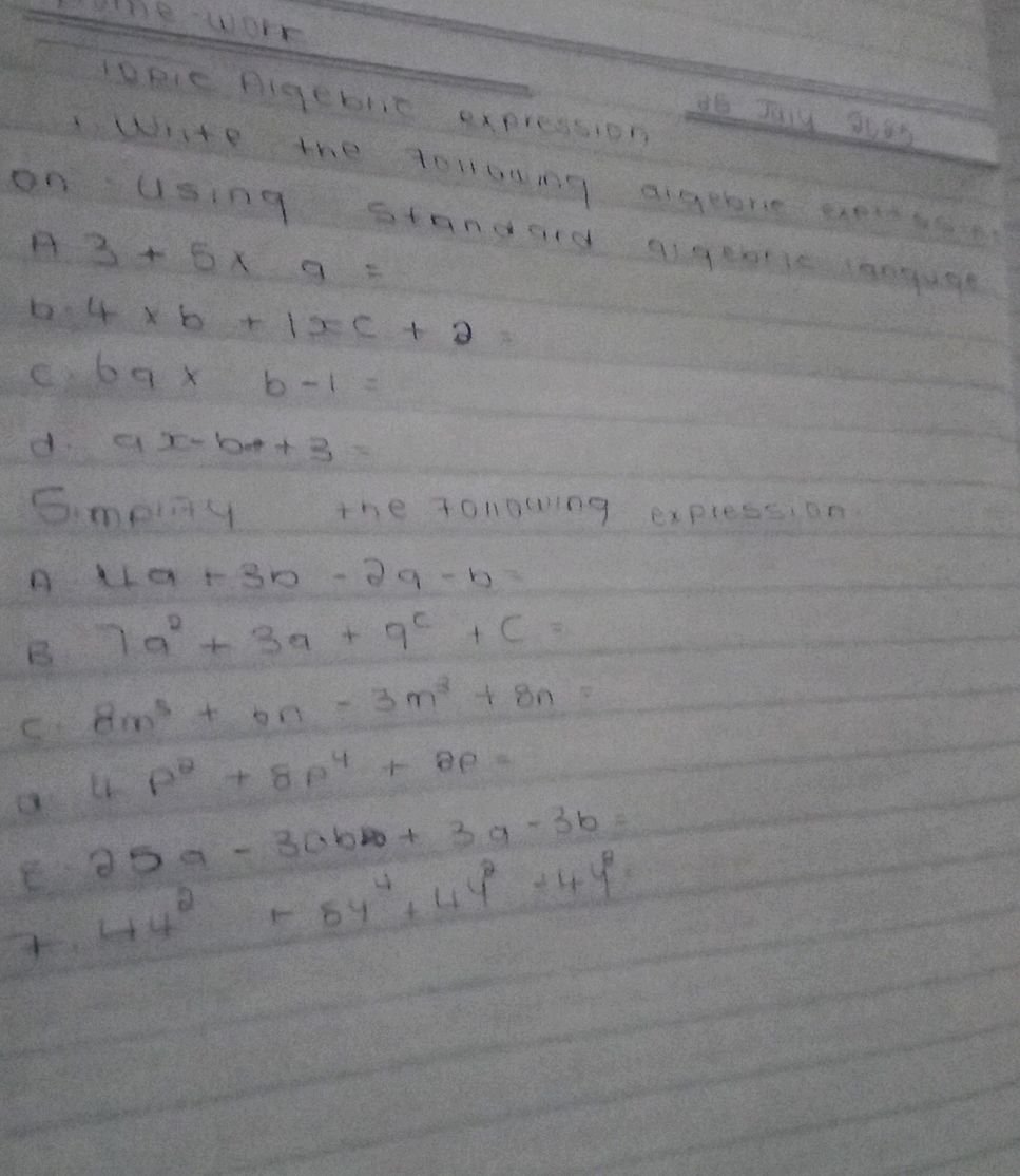 1. Write the following algebraic expression | StudyX