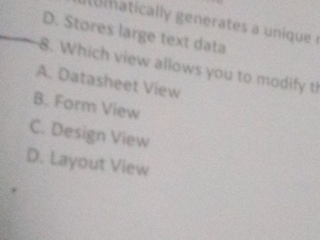 8. Which view allows you to modify the A. | StudyX