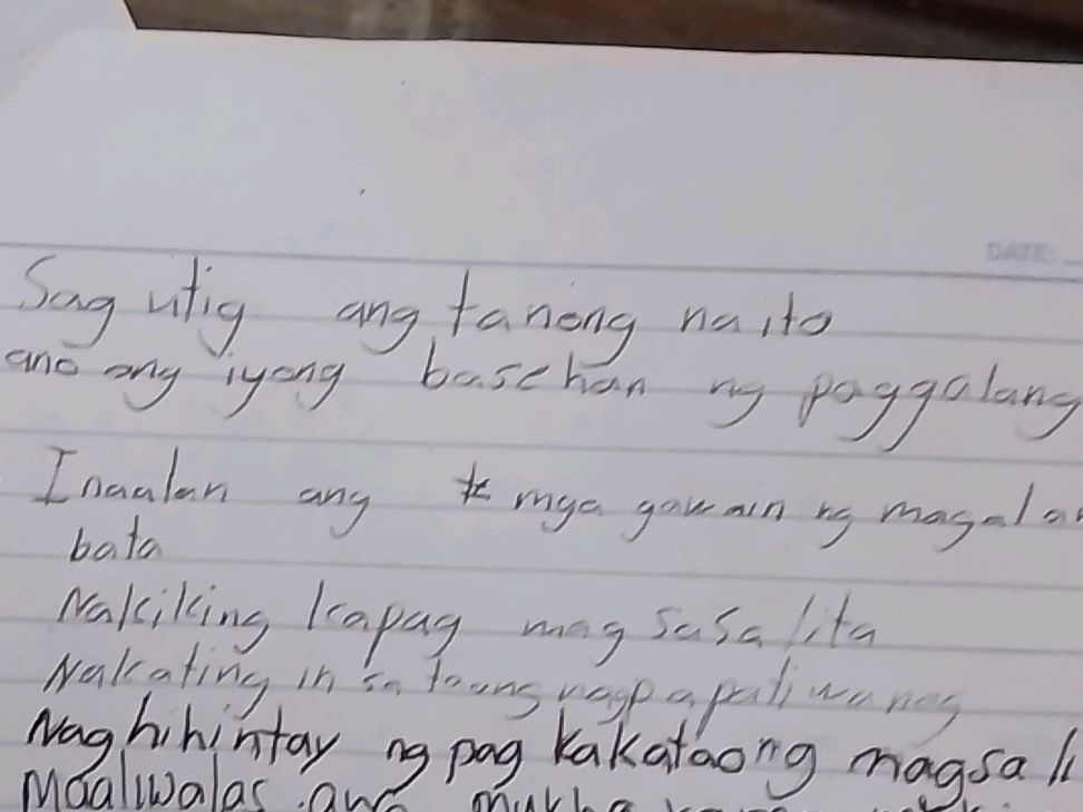 Sag utig ang tanong naito ano ang iyong | StudyX