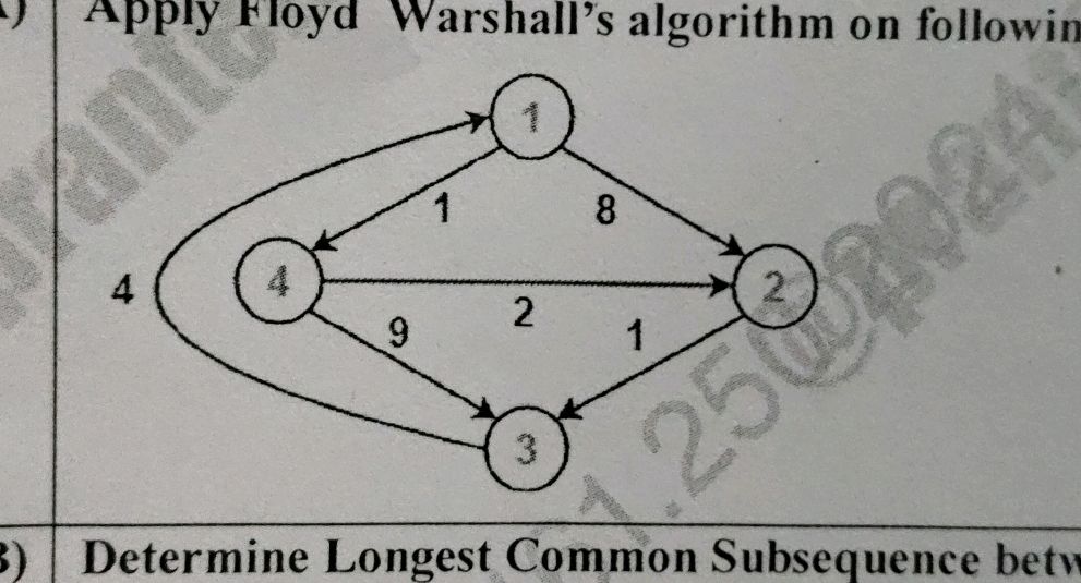 Apply Floyd Warshall's algorithm on | StudyX