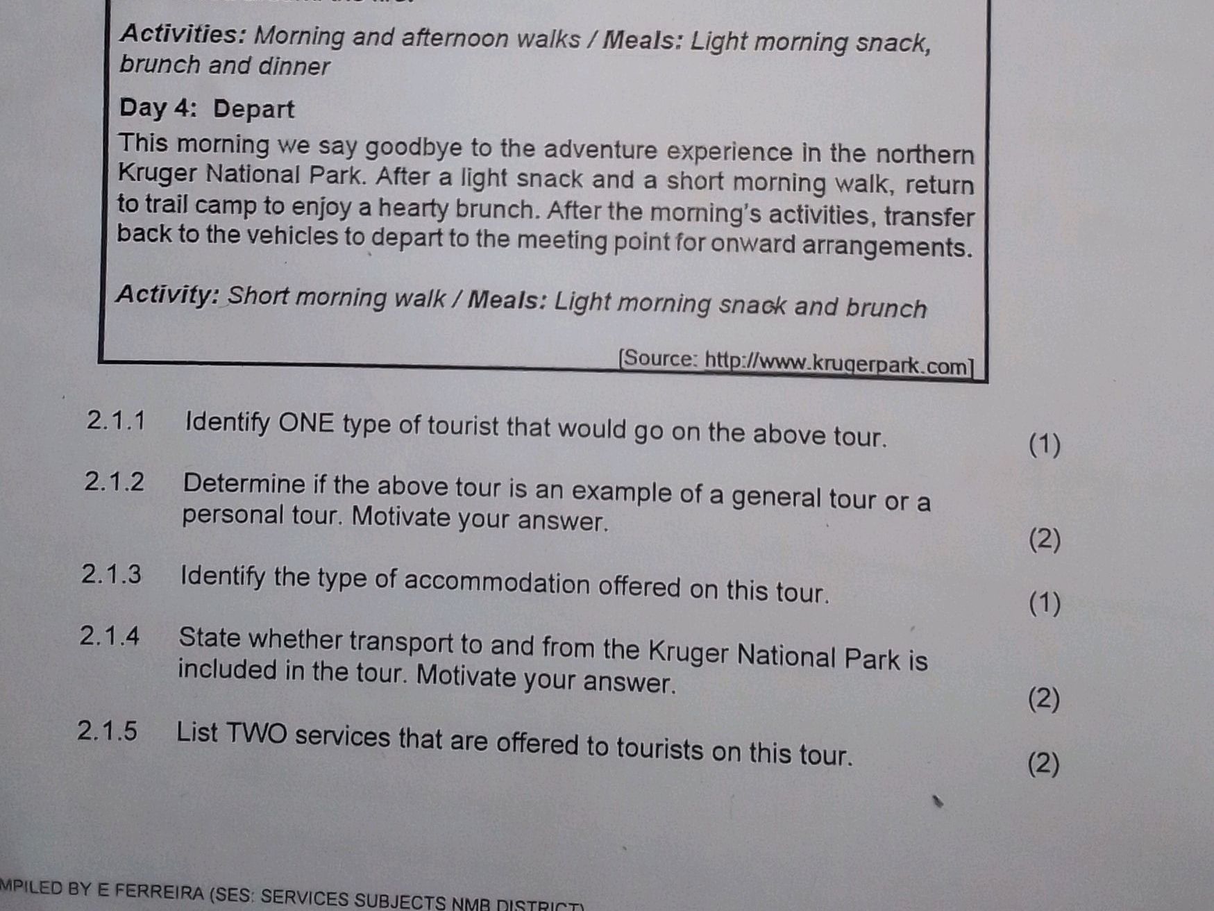 2.1.1 Identify ONE type of tourist that | StudyX
