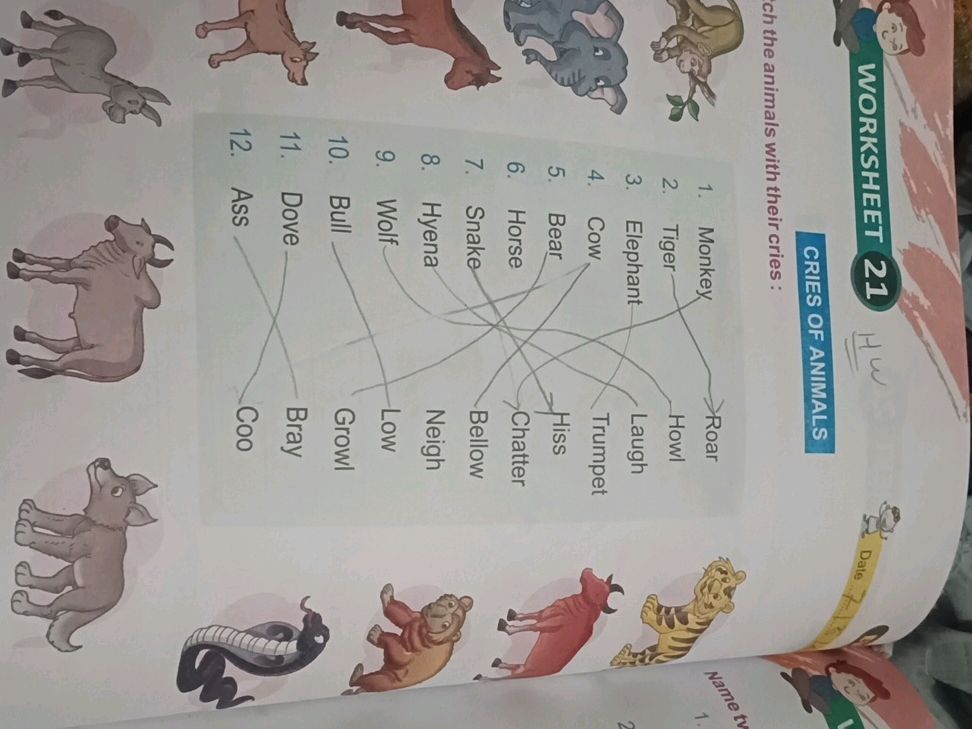 Match the animals with their cries: 1. | StudyX