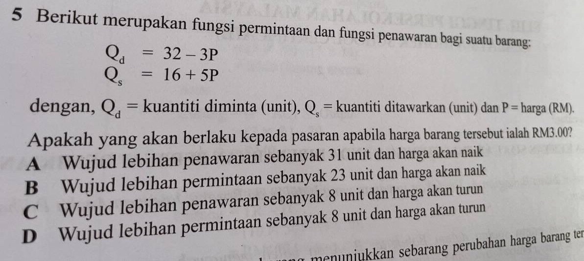 5 Berikut merupakan fungsi permintaan dan | StudyX