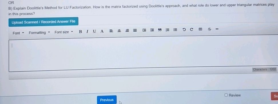 B) Explain Doolittle's Method for LU | StudyX