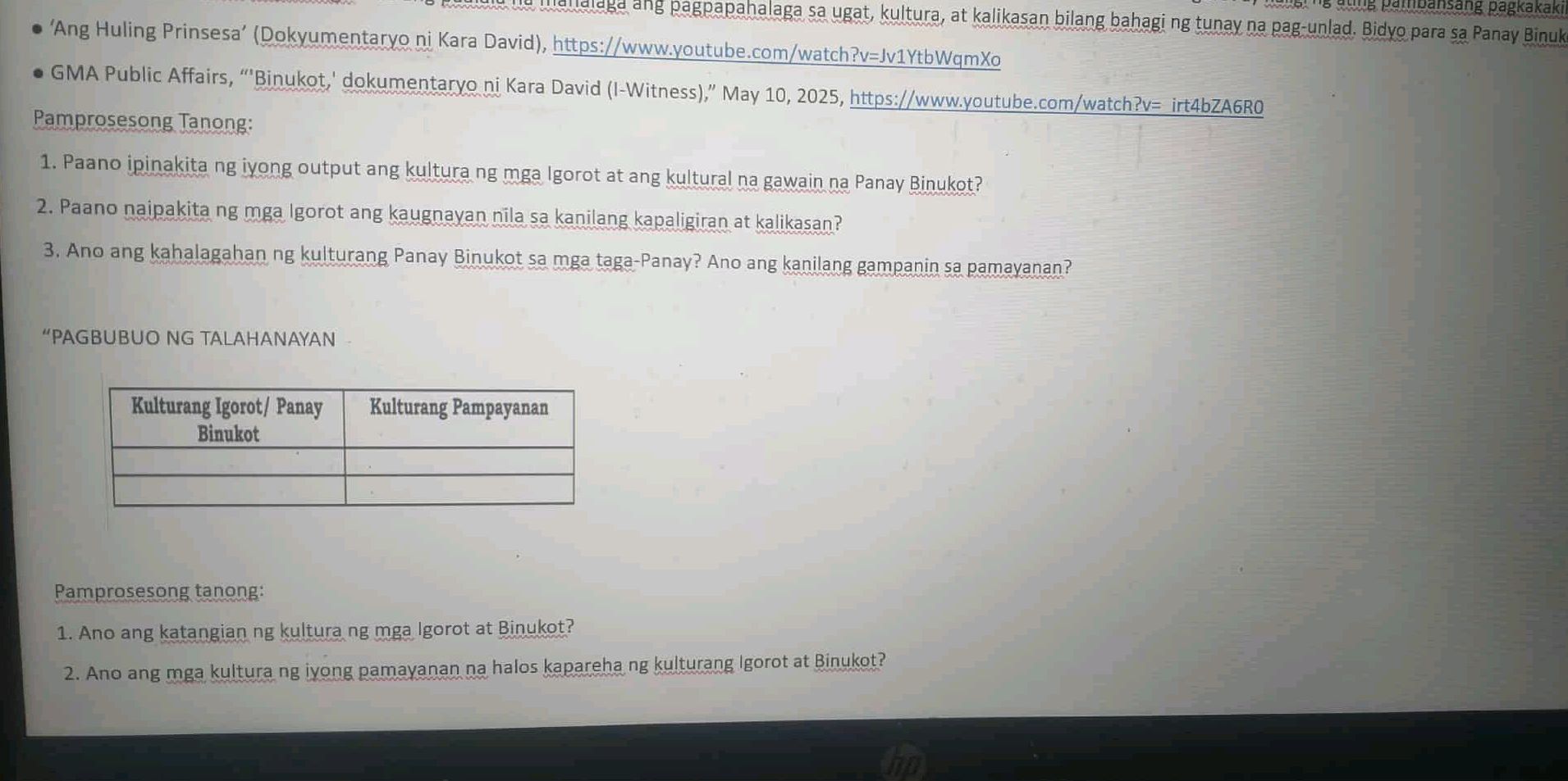 Pamprosesong Tanong: 1. Paano ipinakita ng | StudyX