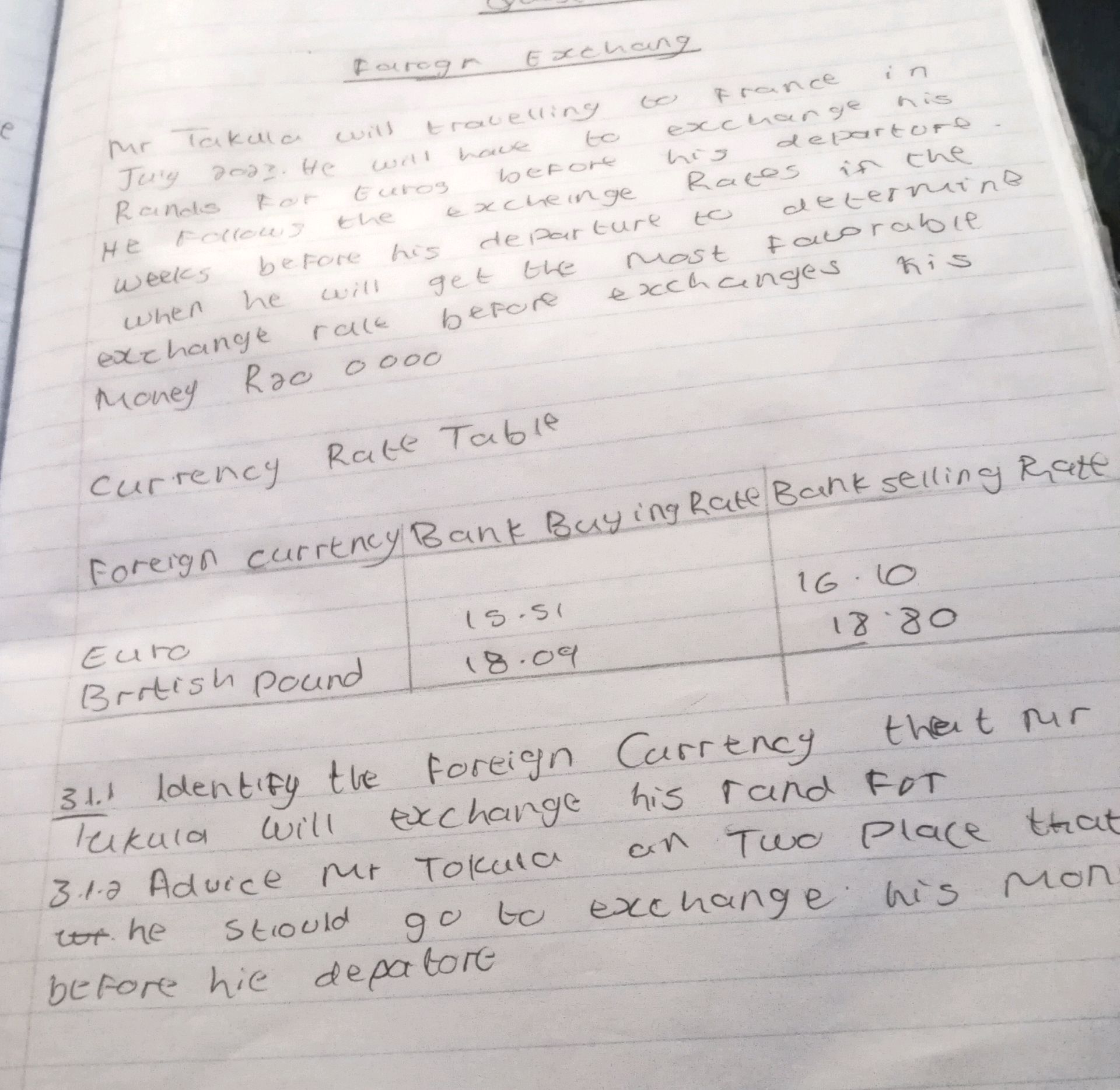 Currency Rate Table | Foreign currency | | StudyX