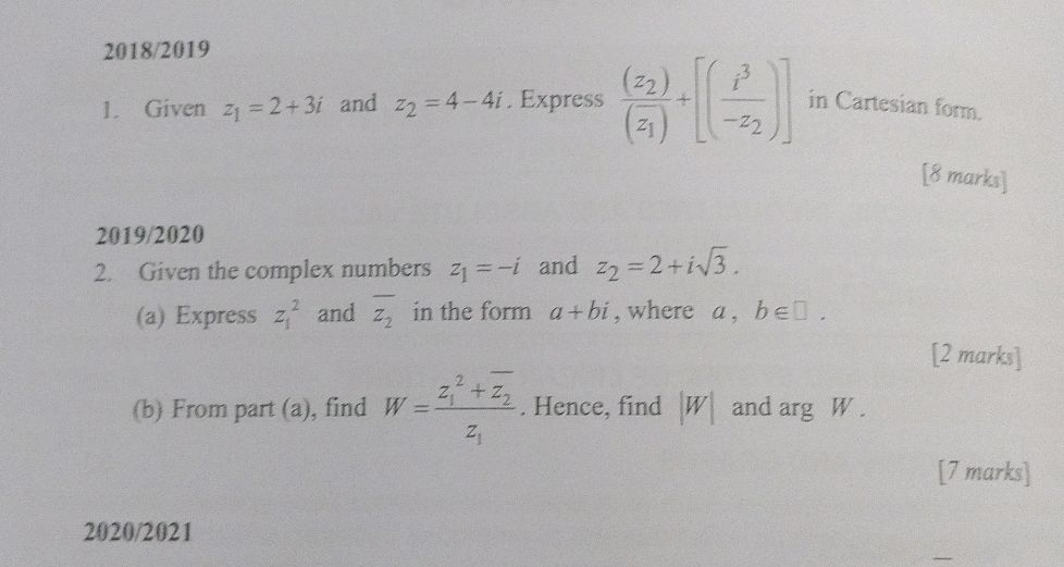 1. Given $z_1 = 2 + 3i$ and $z_2 = 4 - 4i$. | StudyX
