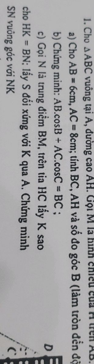 Cho $ ABC$ vuông tại A, đường cao AH. Gọi M