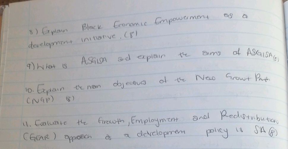 8) Explain Black Economic Empowerment as a | StudyX
