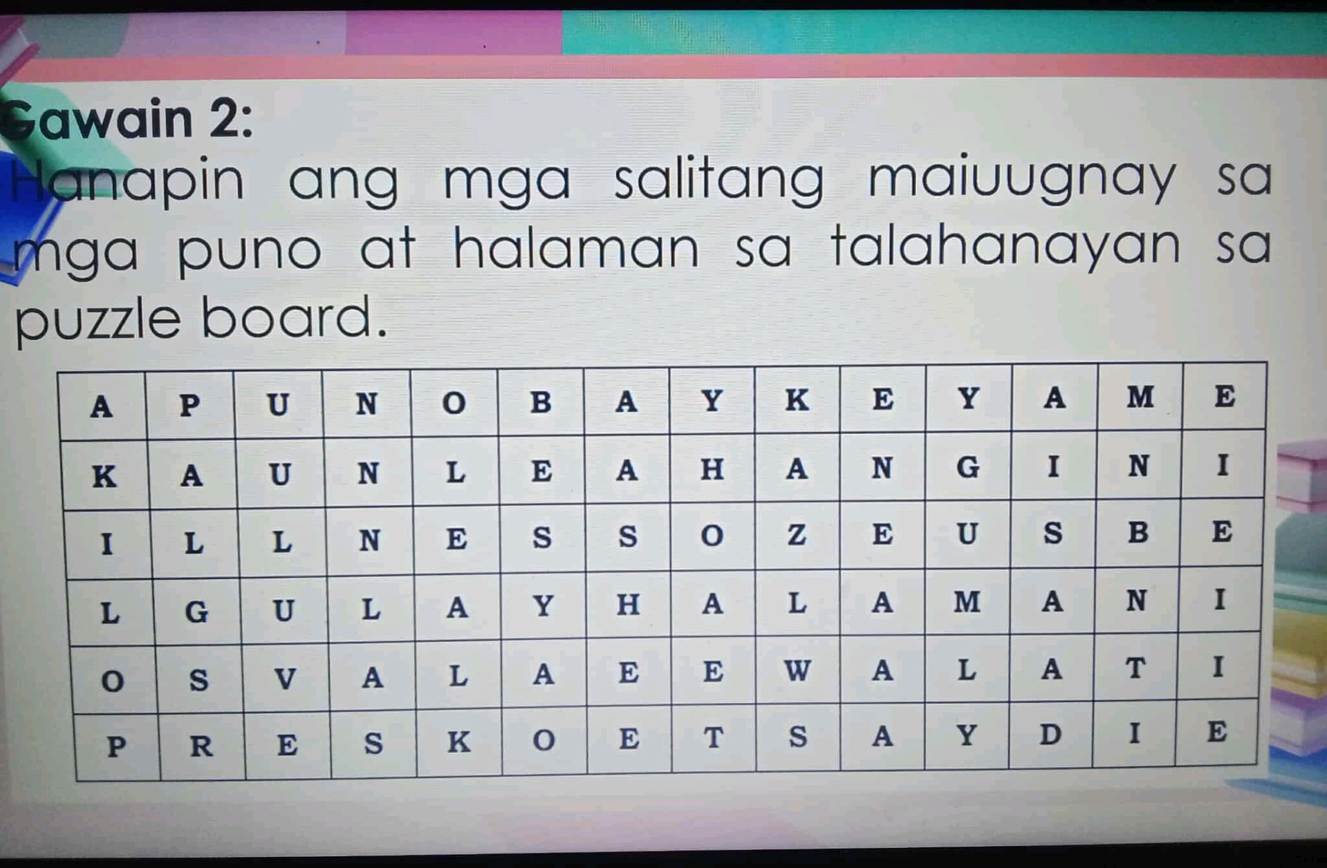 Gawain 2: Hanapin ang mga salitang maiuugnay | StudyX