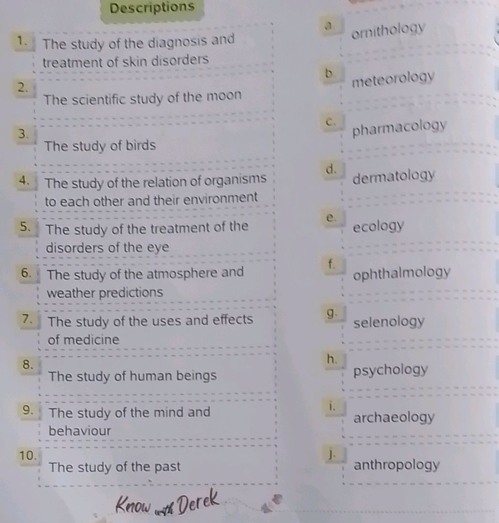 Match the descriptions with the correct | StudyX