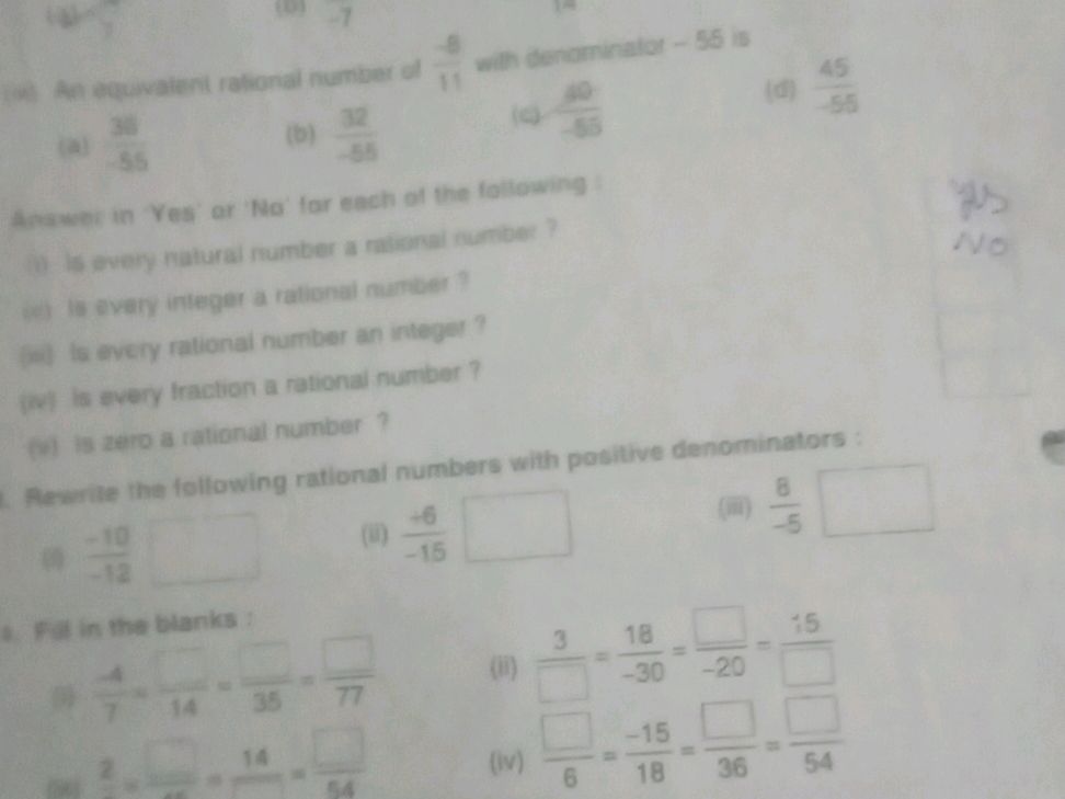 (i) An equivalent rational number of -8/11 | StudyX