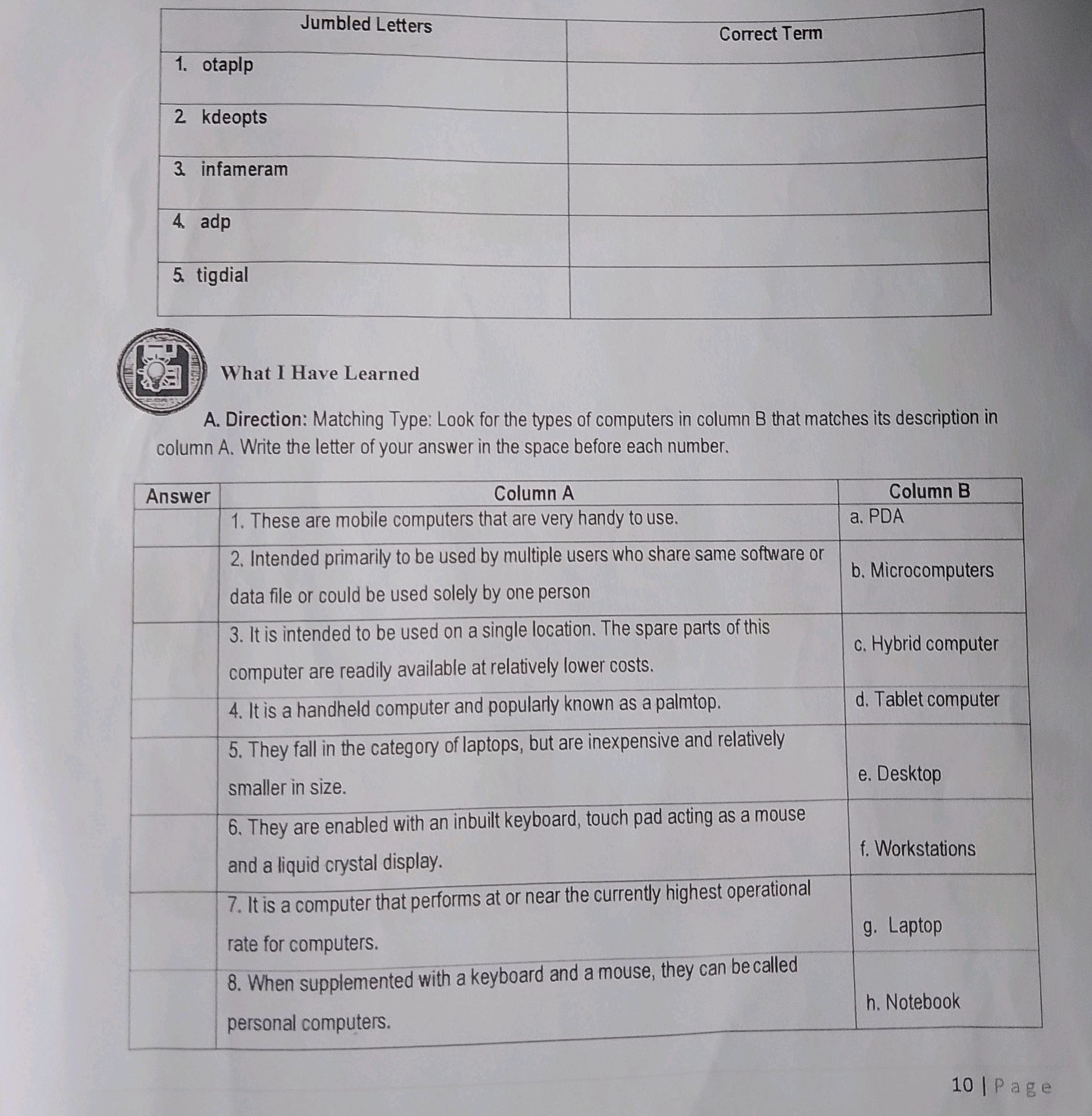 A. Direction: Matching Type: Look for the | StudyX