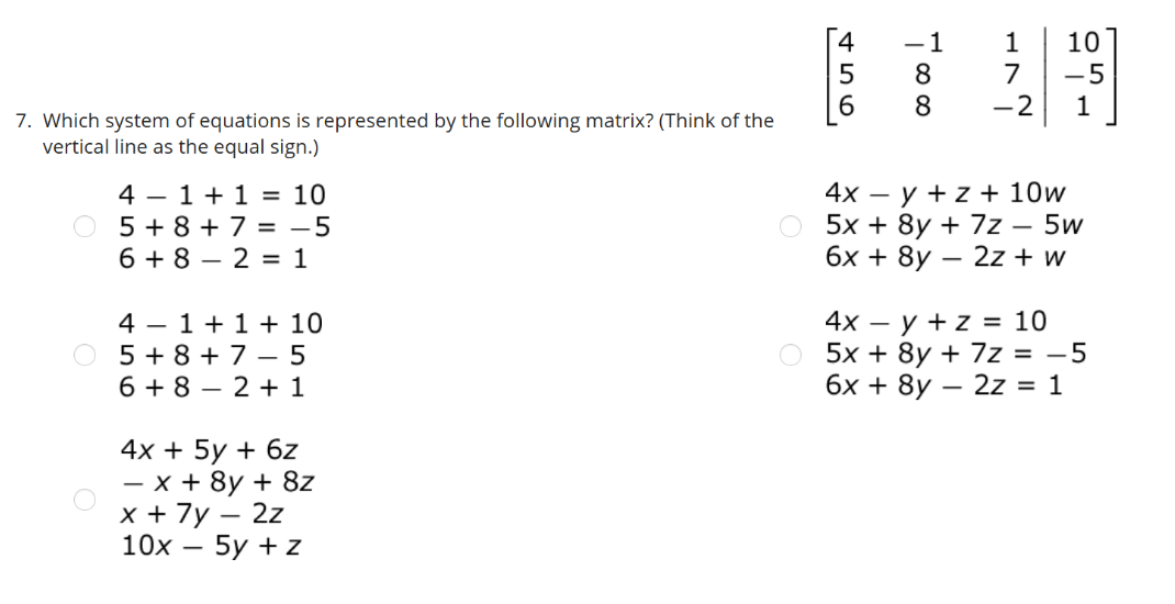 7. Which system of equations is represented | StudyX