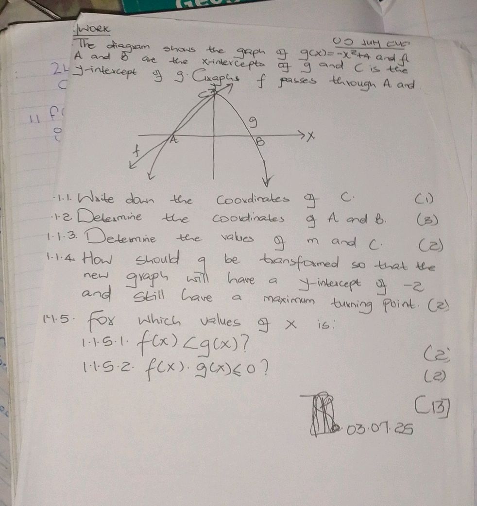 The diagram shows the graph of $g(x) = -x^2 | StudyX