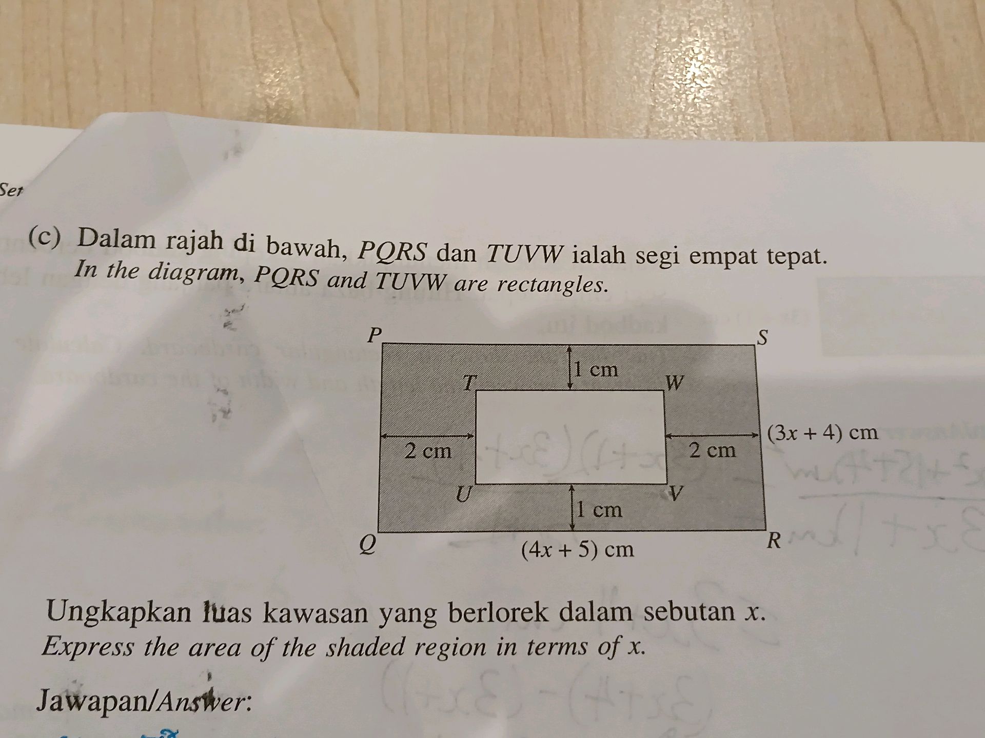 (c) Dalam rajah di bawah, PQRS dan TUVW | StudyX