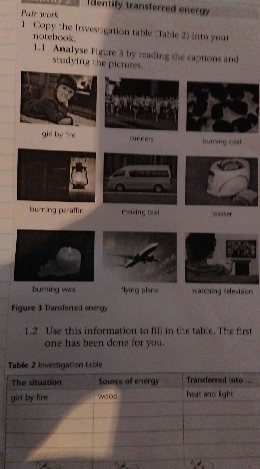 1 Copy the Investigation table (Table 2)