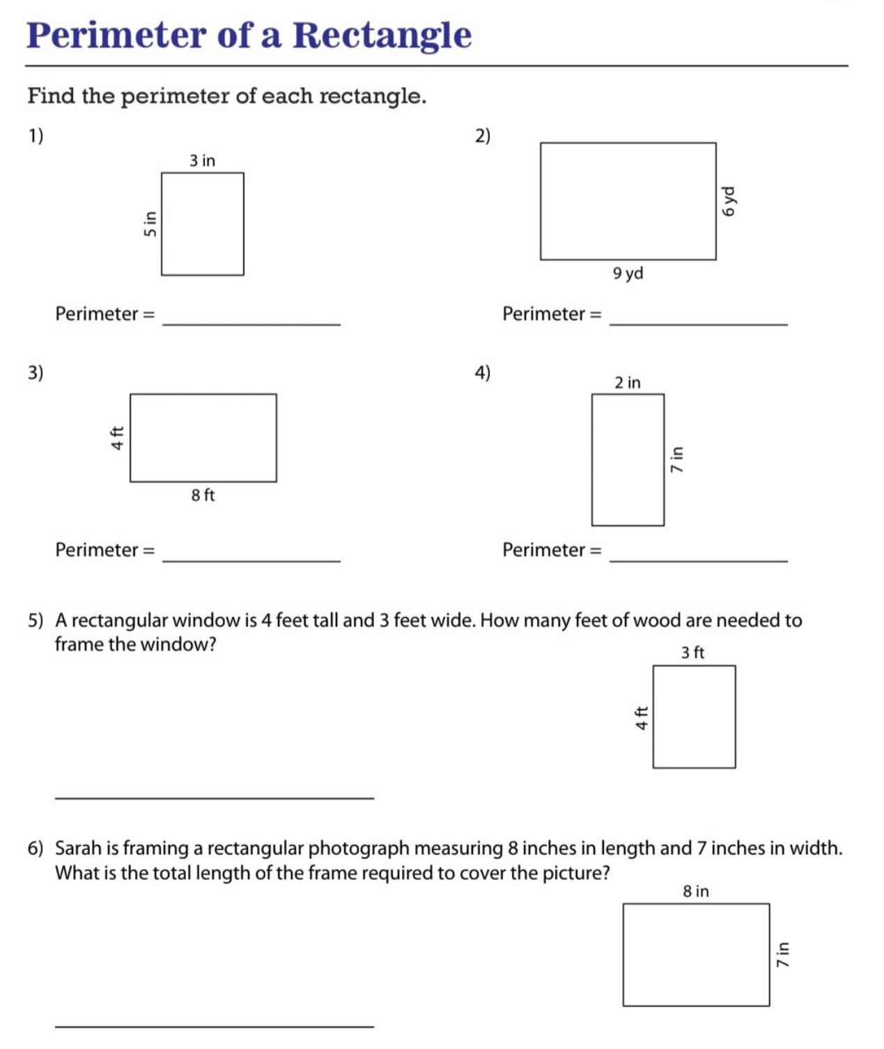 Find the perimeter of each rectangle. 1) | StudyX