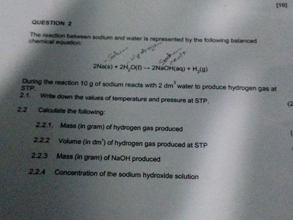 QUESTION 2 The reaction between sodium and | StudyX
