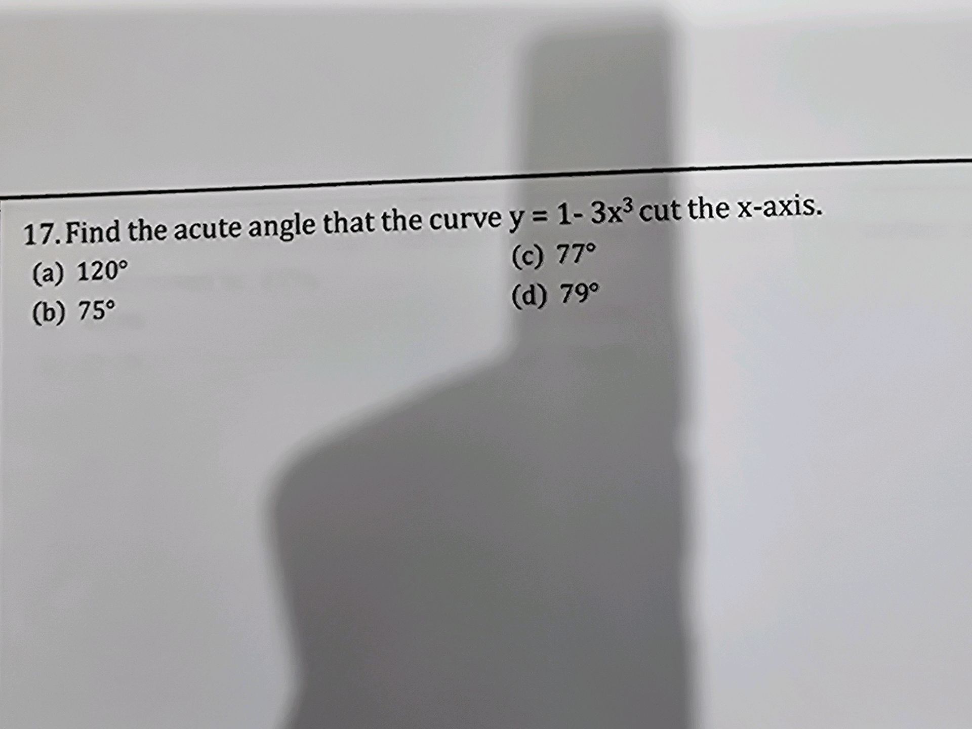 Find the acute angle that the curve $y = 1