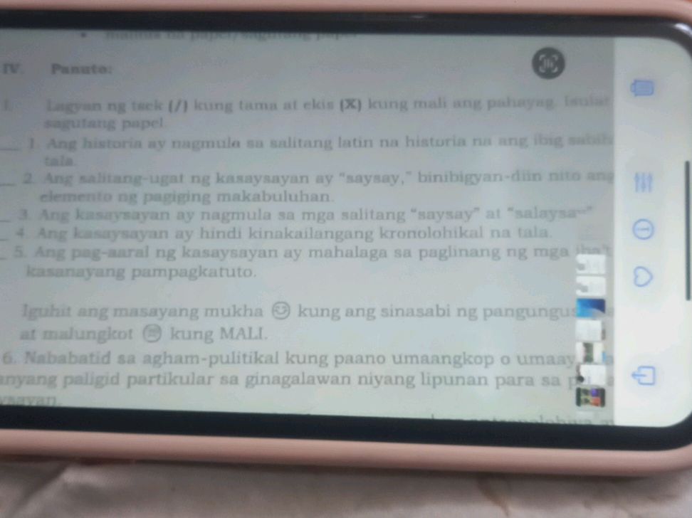 IV. Panuto: Lagyan ng tsek (/) kung tama at | StudyX