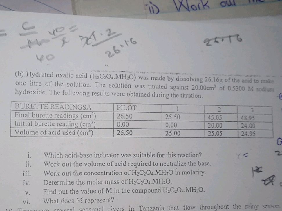 (b) Hydrated oxalic acid (H2C2O4.MH2O) was | StudyX