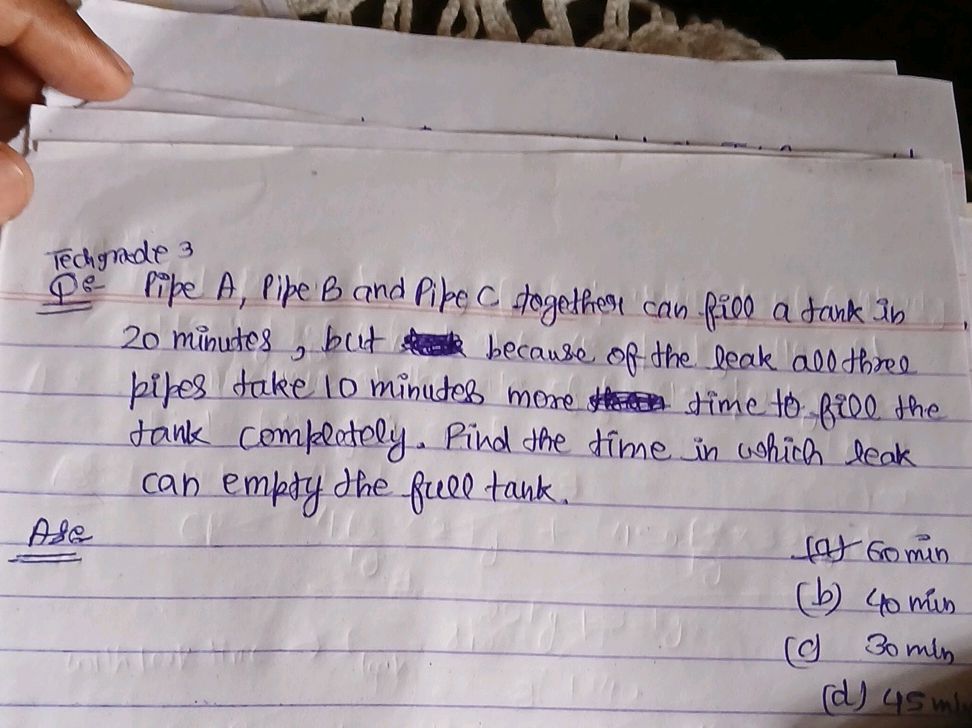 Pipe A, Pipe B and Pipe C together can fill | StudyX