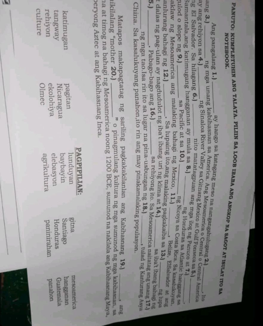 PANUTO: KUMPLETUHIN ANG TALATA. PILIIN SA | StudyX