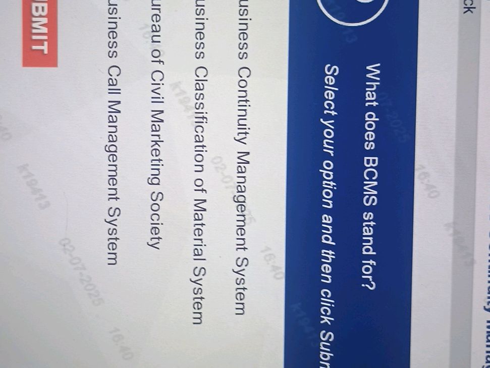 What does BCMS stand for? Business | StudyX