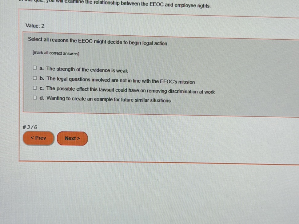 Select all reasons the EEOC might decide to | StudyX