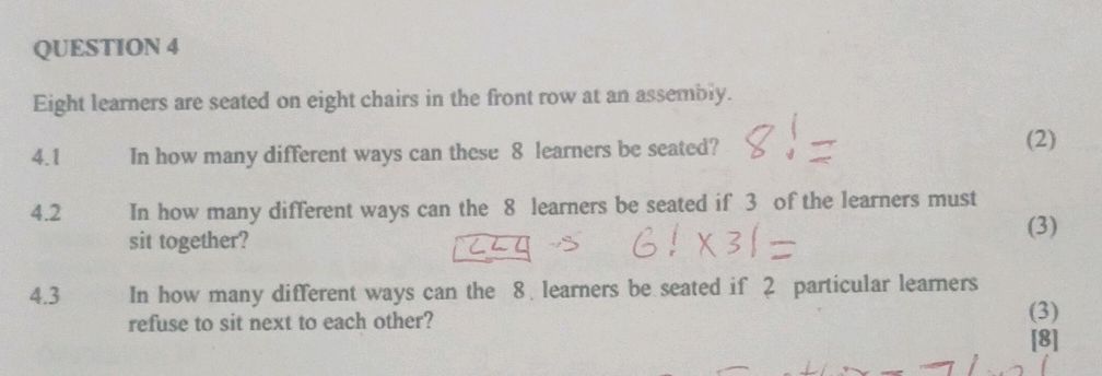 4.1 In how many different ways can these 8