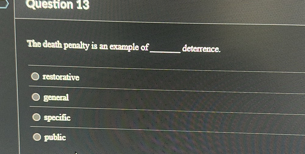 The death penalty is an example of | StudyX