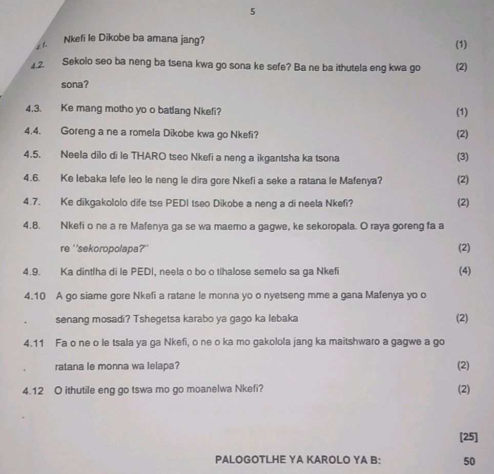 4.1 Nkefi le Dikobe ba amana jang? 4.2 | StudyX