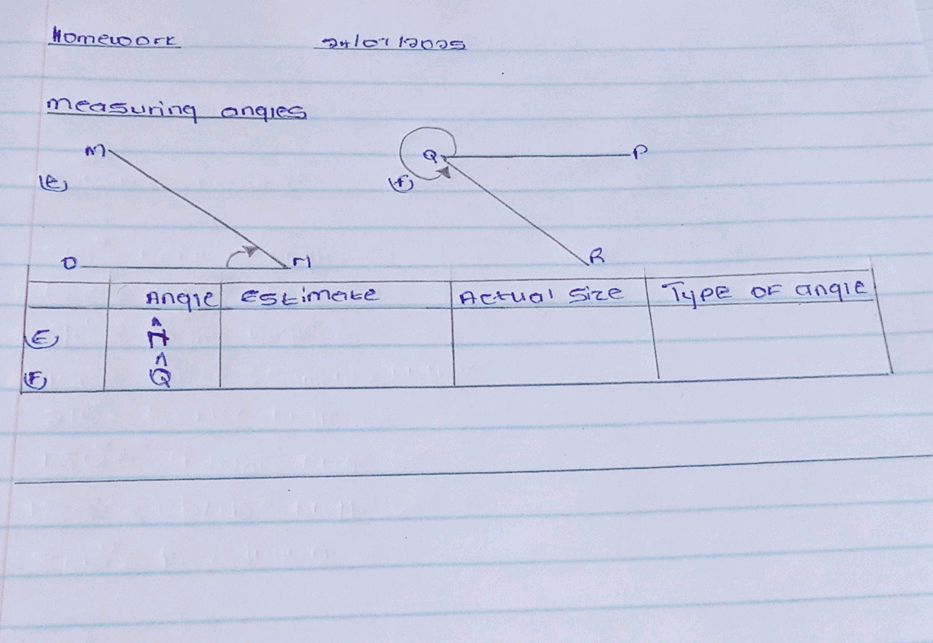 Measuring angles | Angle | Estimate | | StudyX