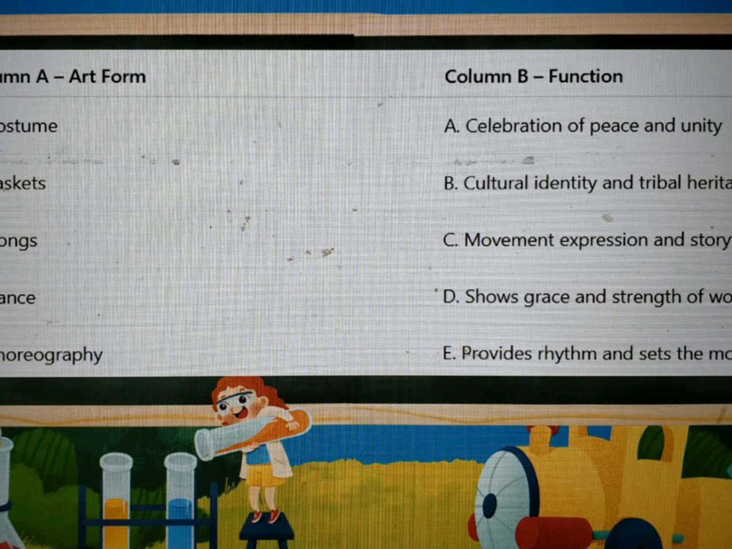 Column A - Art Form Costume Baskets Songs | StudyX