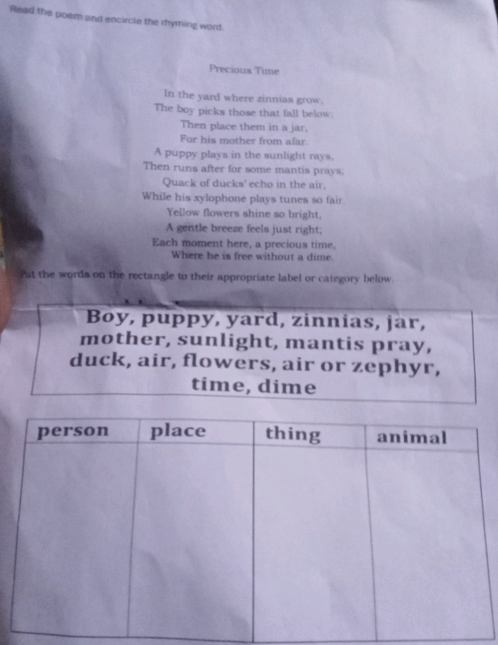Read the poem and encircle the rhyming word. | StudyX