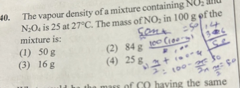 40. The vapour density of a mixture | StudyX