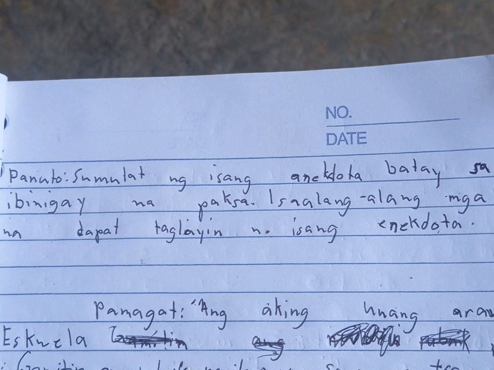 Panuto: Sumulat ng isang anekdota batay sa | StudyX