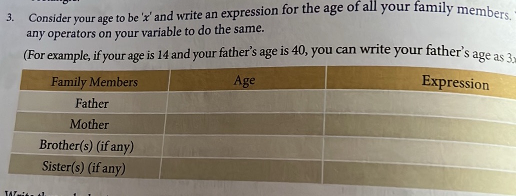 3. Consider your age to be 'x' and write an | StudyX