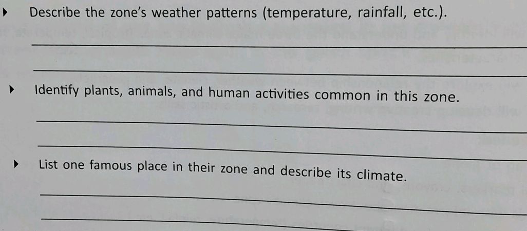 Describe the zone's weather patterns | StudyX