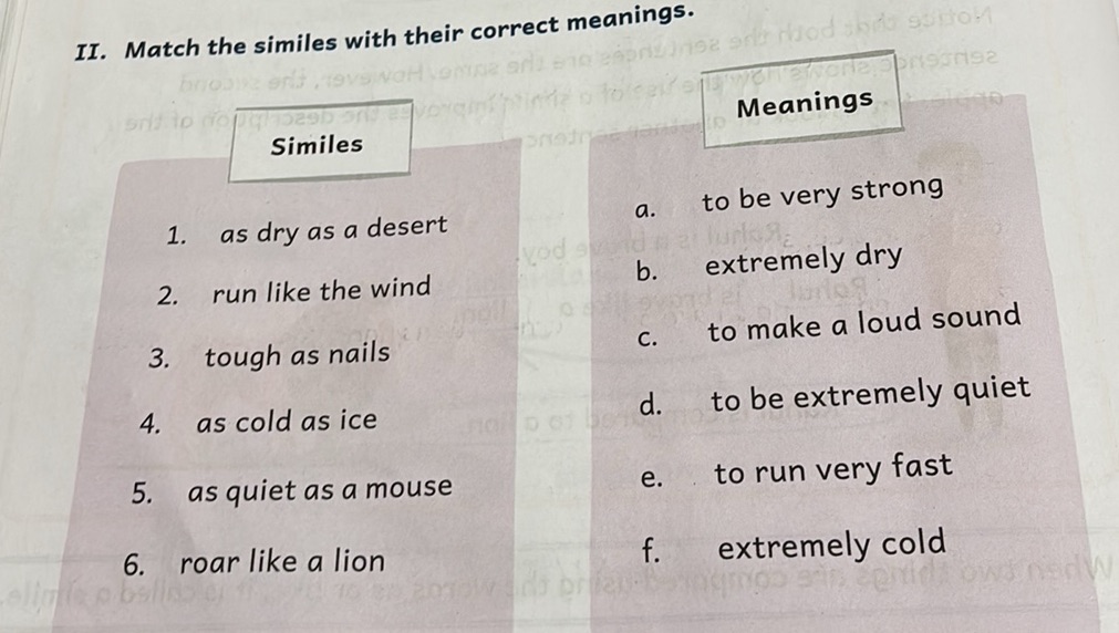 II. Match the similes with their correct | StudyX