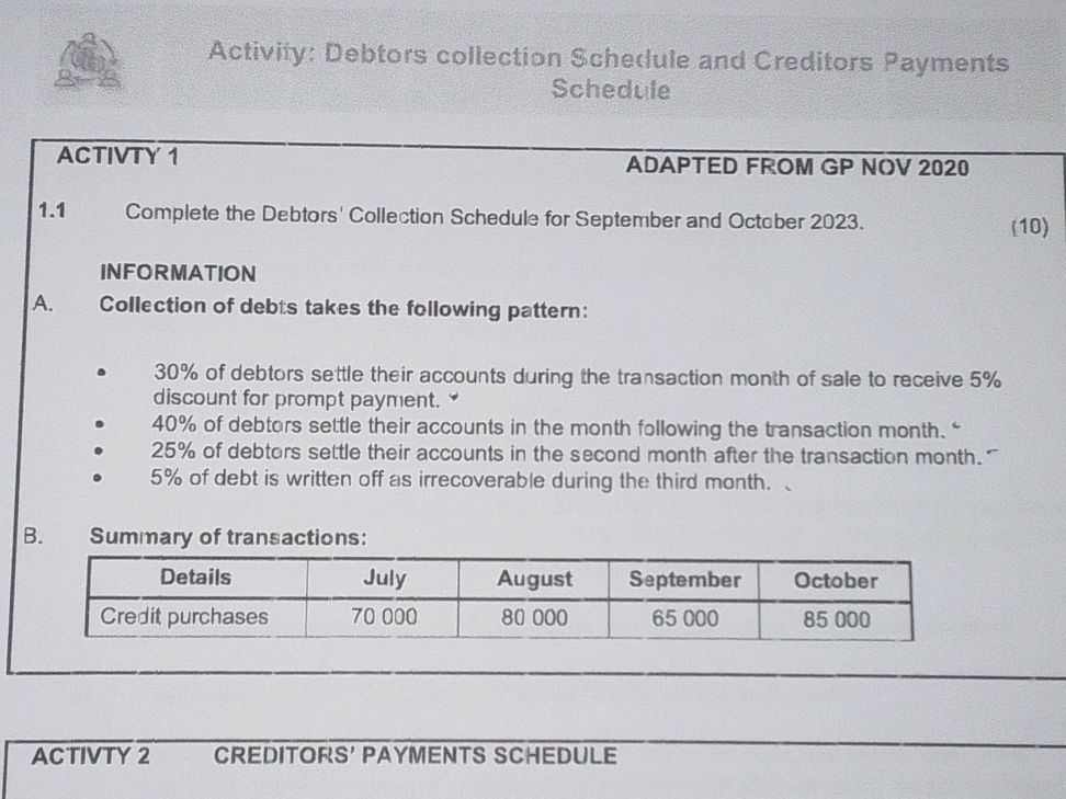 1.1 Complete the Debtors' Collection