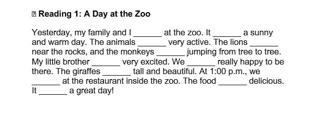 Reading 1: A Day at the Zoo Yesterday, my